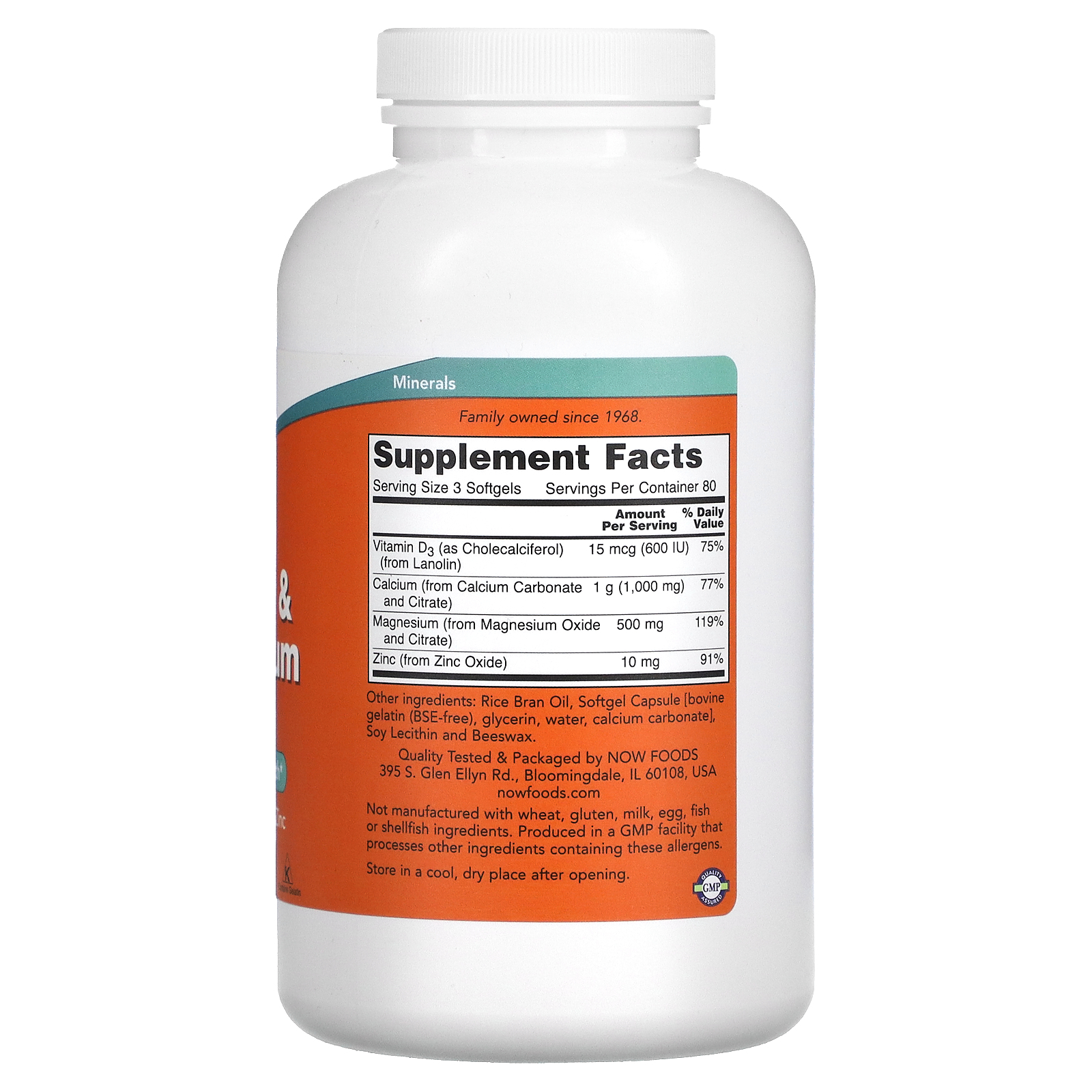 NOW Foods, Calcium & Magnesium with Vitamin D-3 and Zinc, 240 Softgels