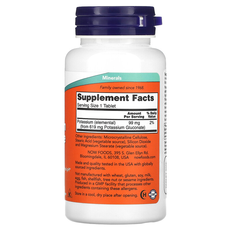 NOW Foods, Potassium Gluconate, 99 mg, 100 Tablets