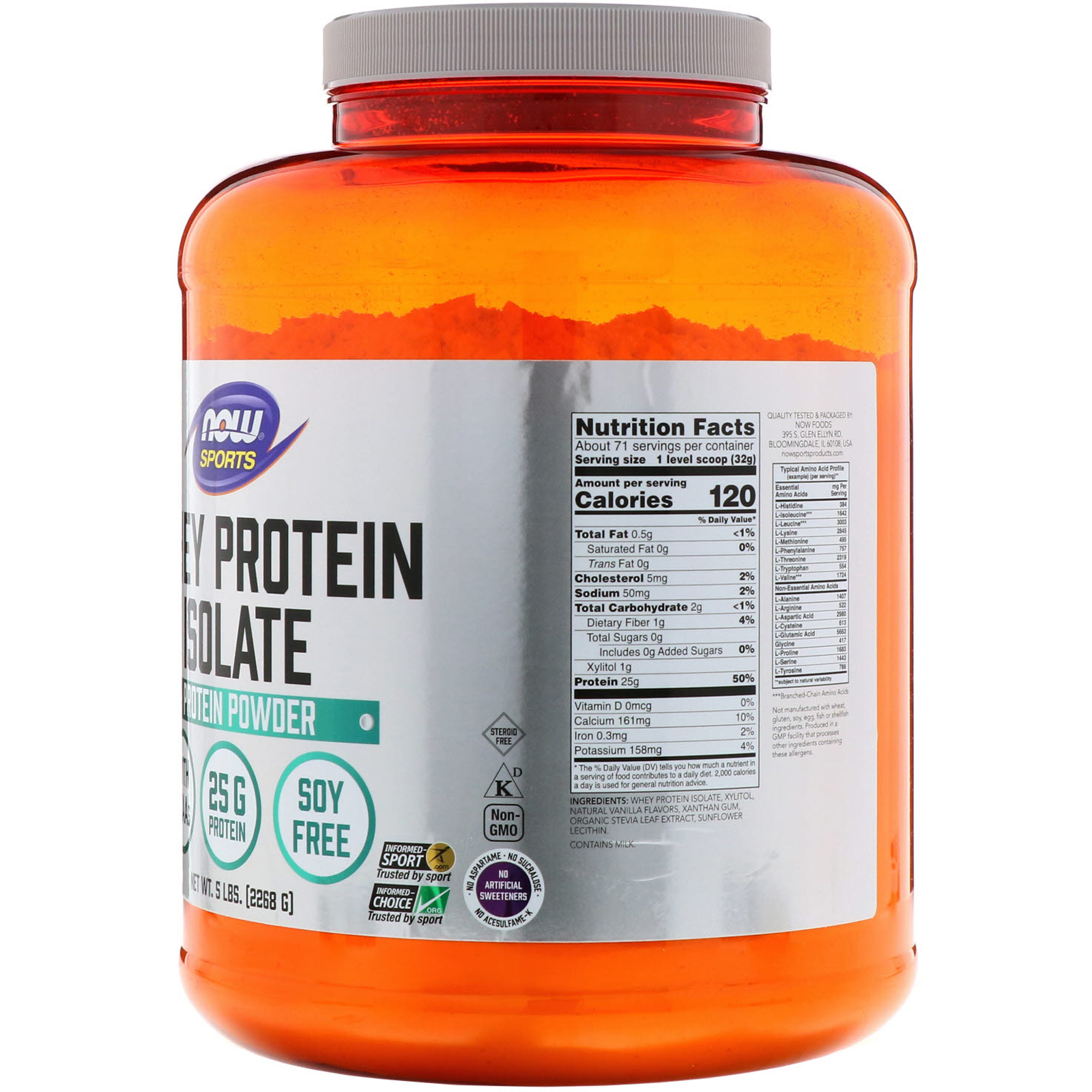 Now Foods, Sports, Whey Protein Isolate, Creamy Vanilla, 5 lbs. (2268 g ...