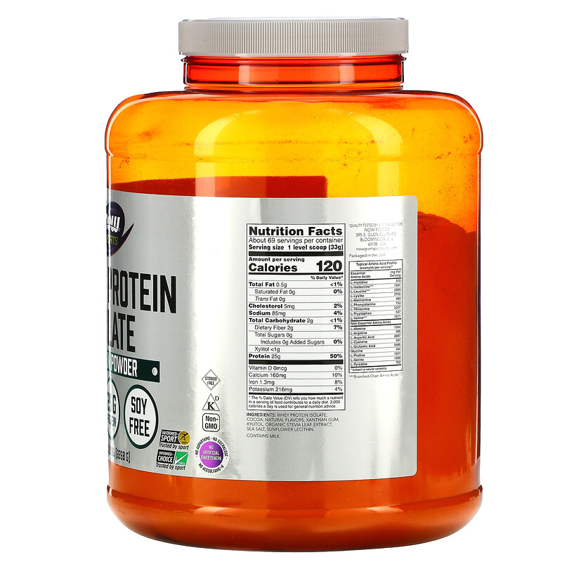 Now Foods Sports Whey Protein Isolate Creamy Chocolate 5 Lbs 2268 G