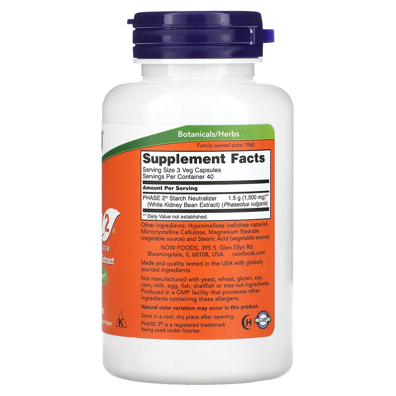 NOW Foods, Phase 2（フェーズ2）、Starch Neutralizer（スターチニュートラライザー）、500mg、ベジ ...
