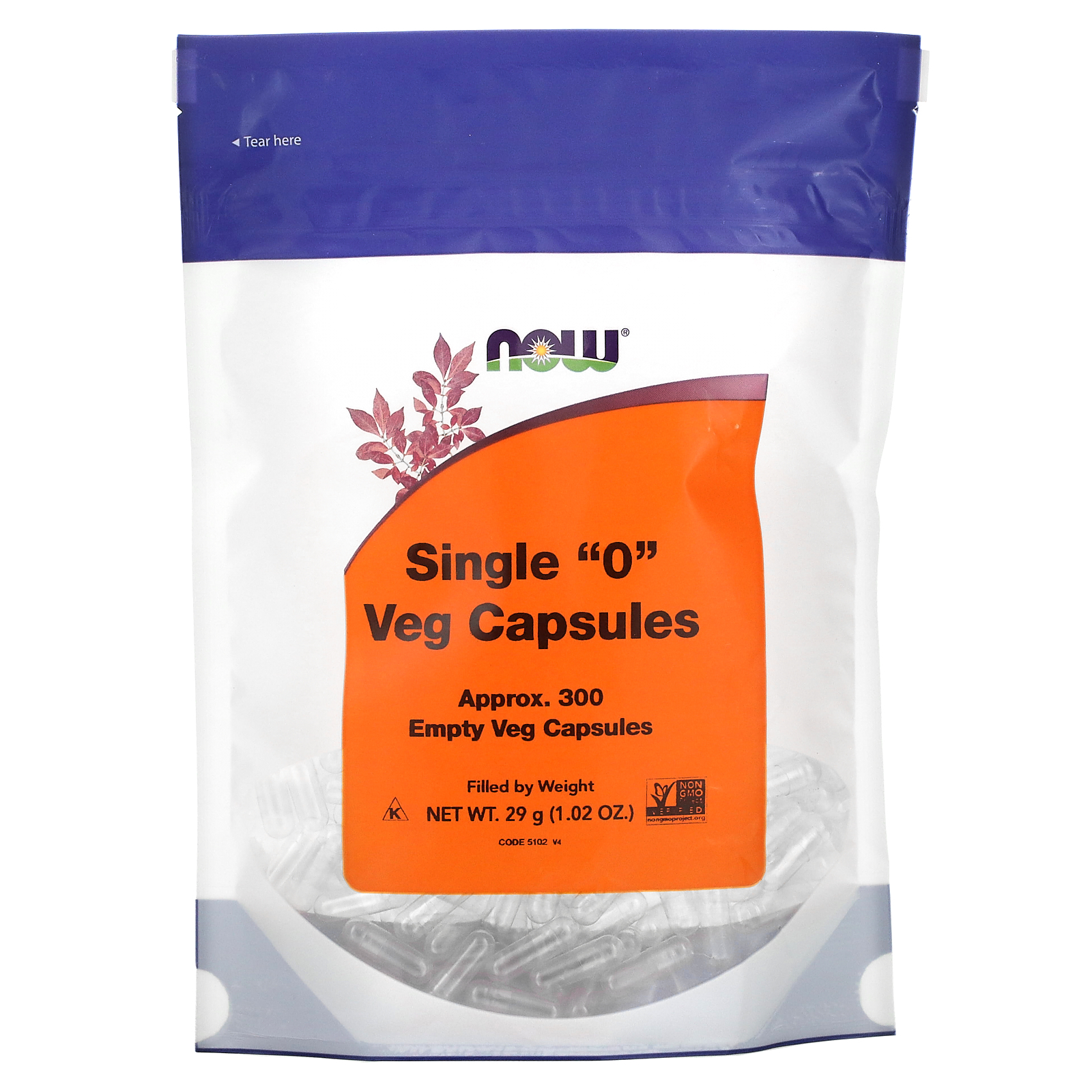 NOW Foods, Single "0" Veg Capsules, Approx. 300 Empty Veg Capsules, 1. ...