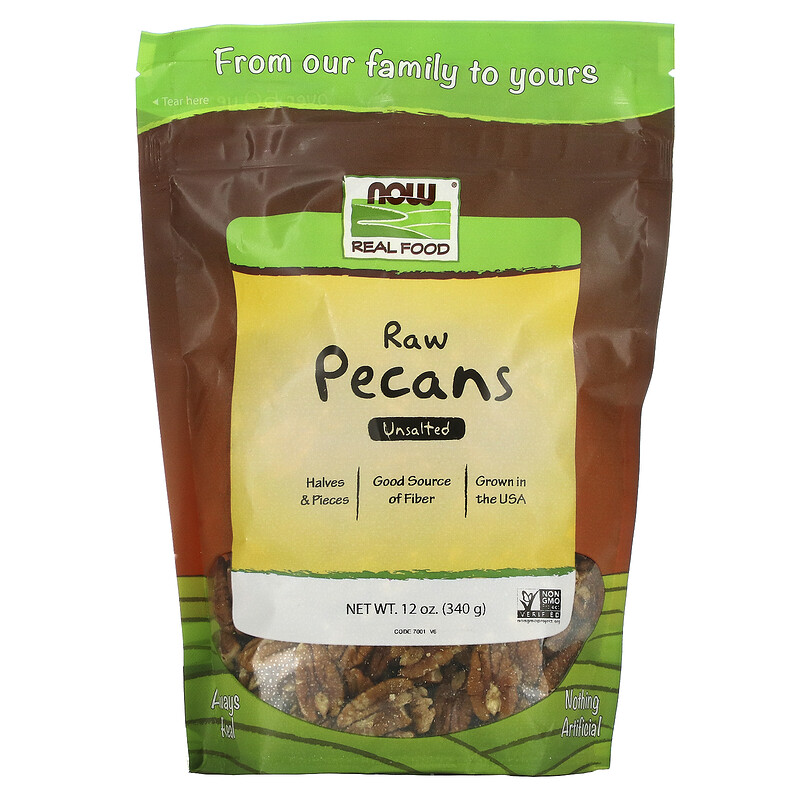 Now Foods, Real Food, Raw Pecans, Unsalted, 12 oz (340 g) - iHerb