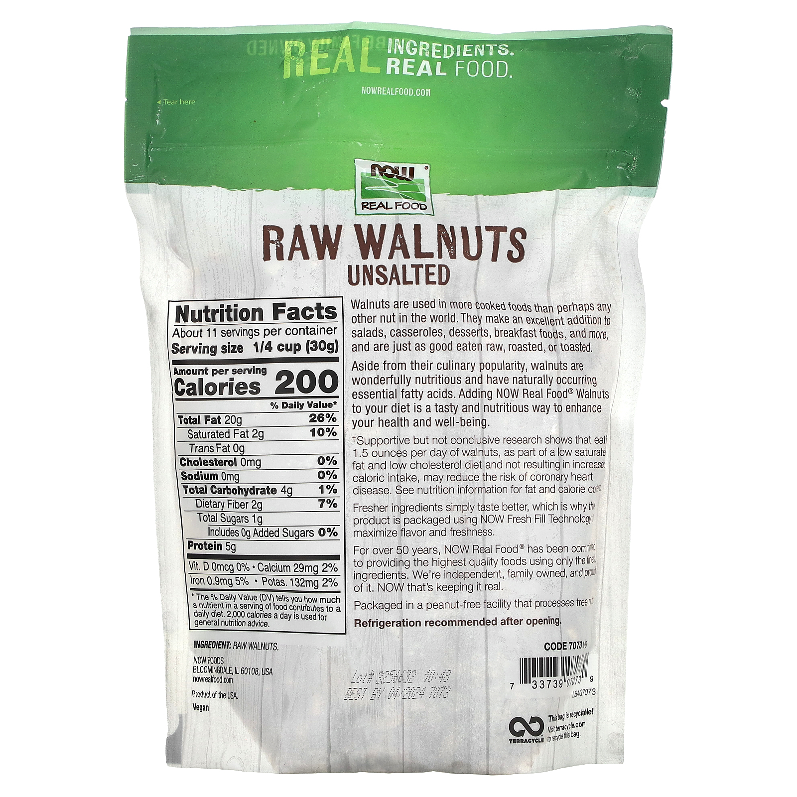 NOW Foods, Real Food, Raw Walnuts, Unsalted, 12 oz (340 g)