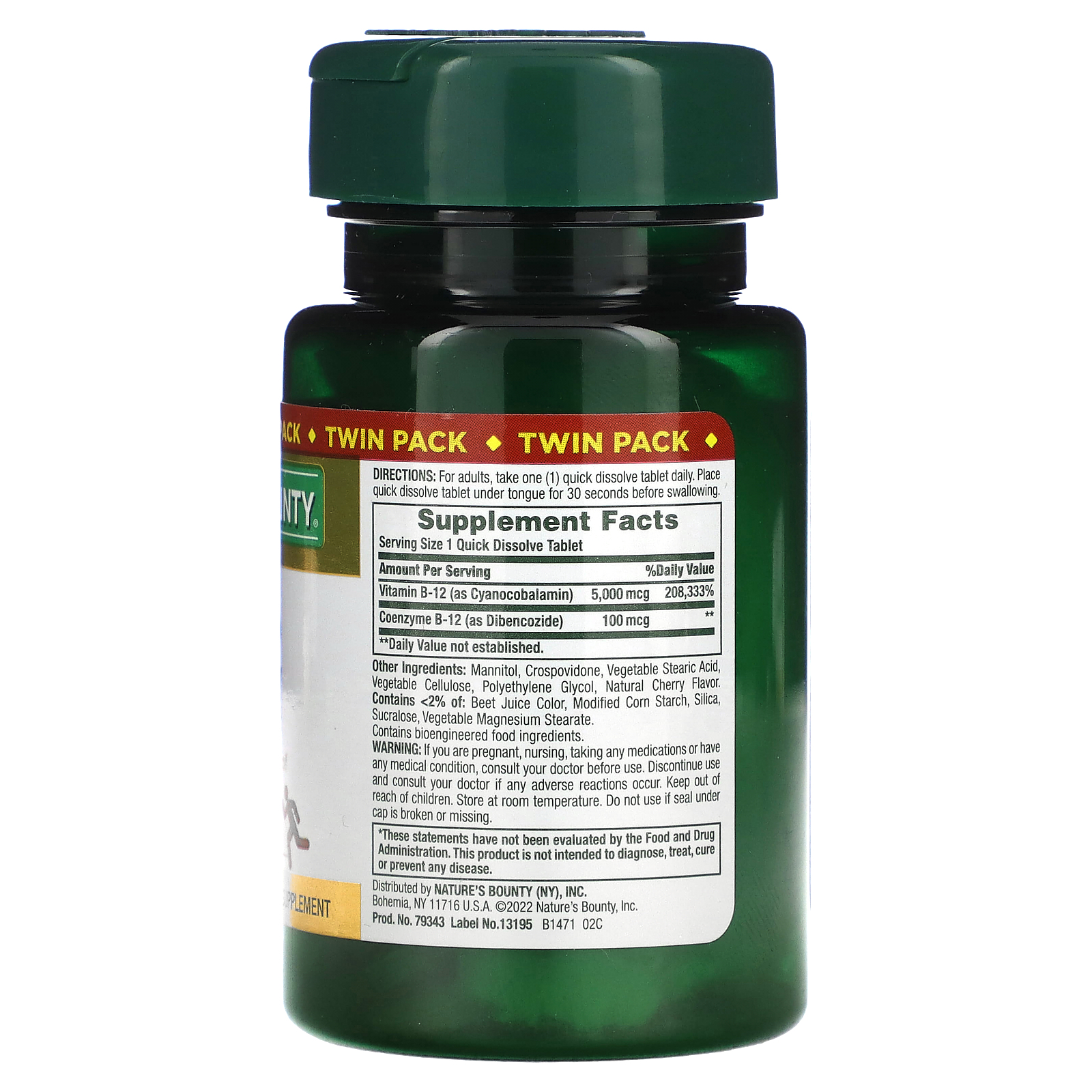 Nature's Bounty, B-12, Twin Pack, Naturally Cherry Flavor, 5,000 mcg ...