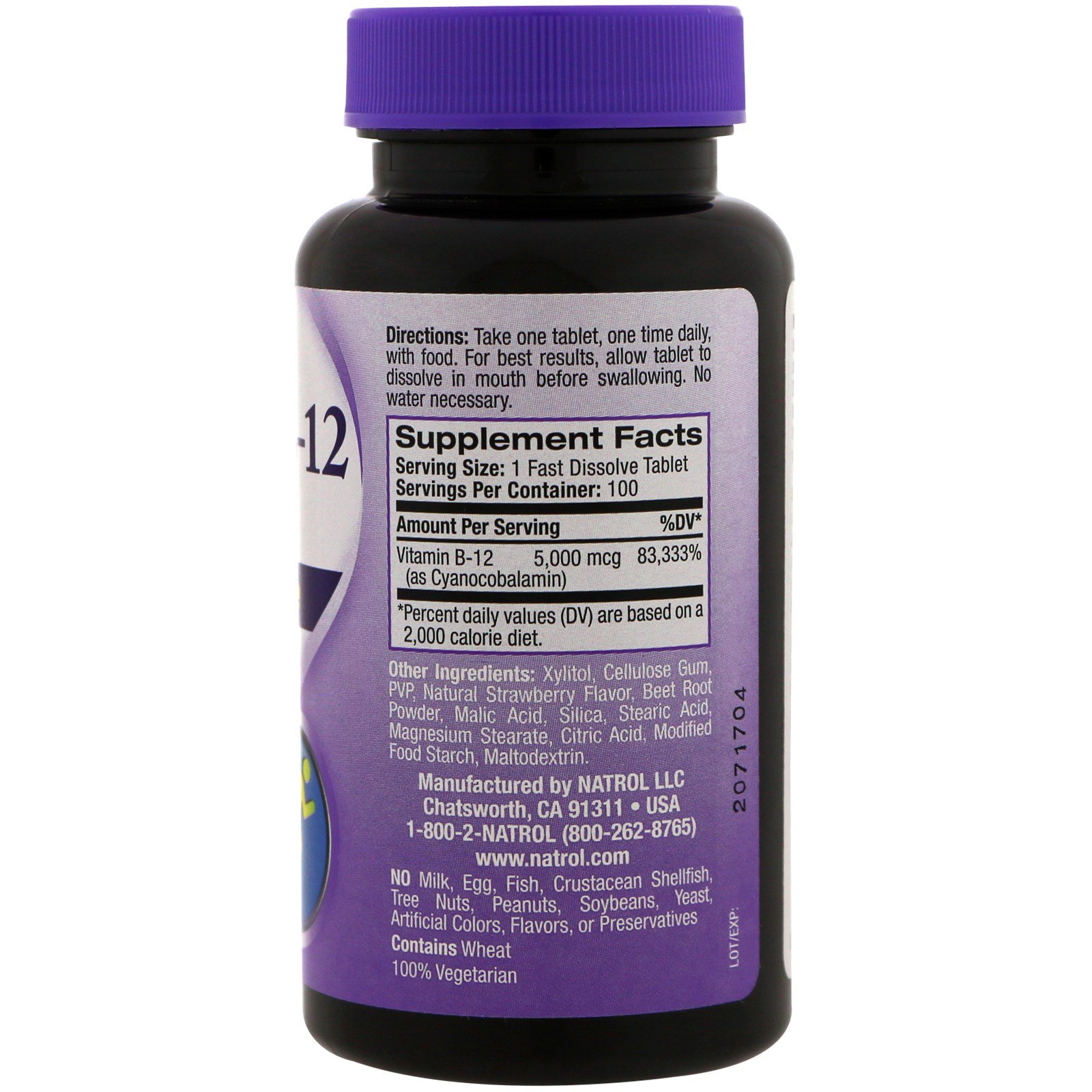 Natrol Vitamin B 12 Fast Dissolve Strawberry Flavor 5000 Mcg 100