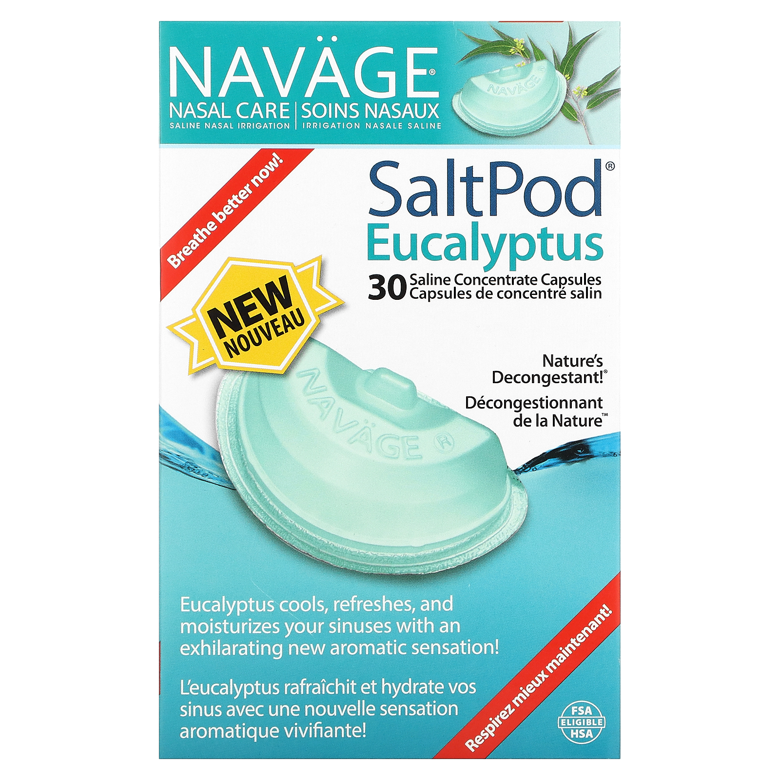 Navage, Nasal Care, Saline Nasal Irrigation, SaltPod Eucalyptus, 30 ...