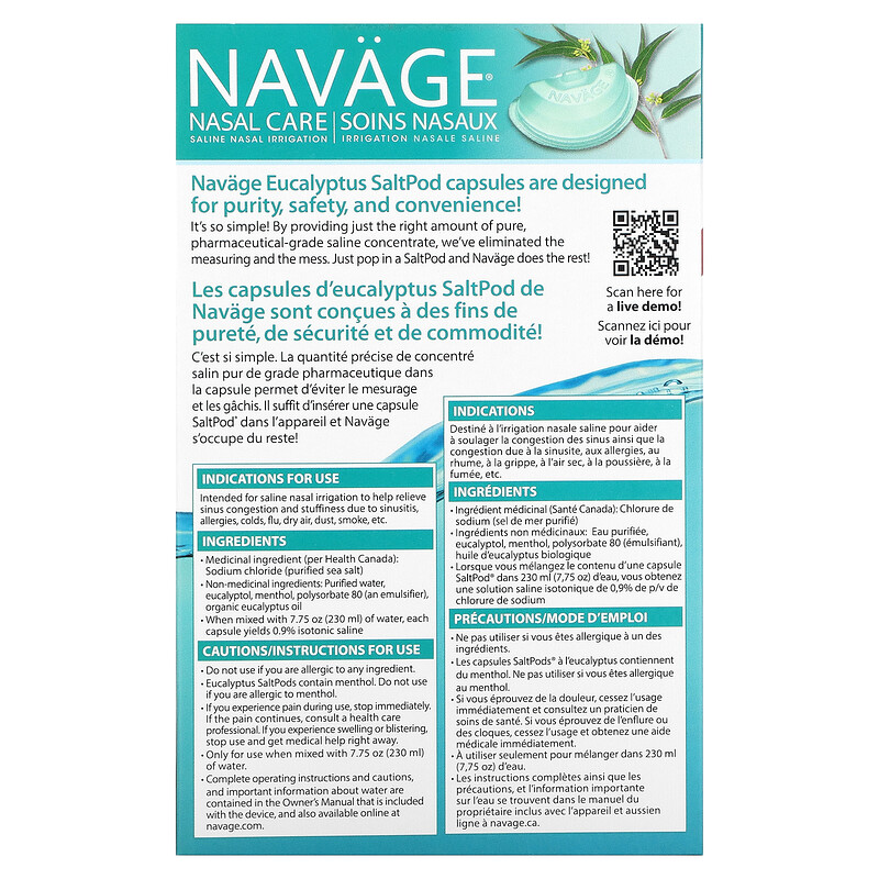 Navage, Nasal Care, Saline Nasal Irrigation, SaltPod Eucalyptus, 30 ...