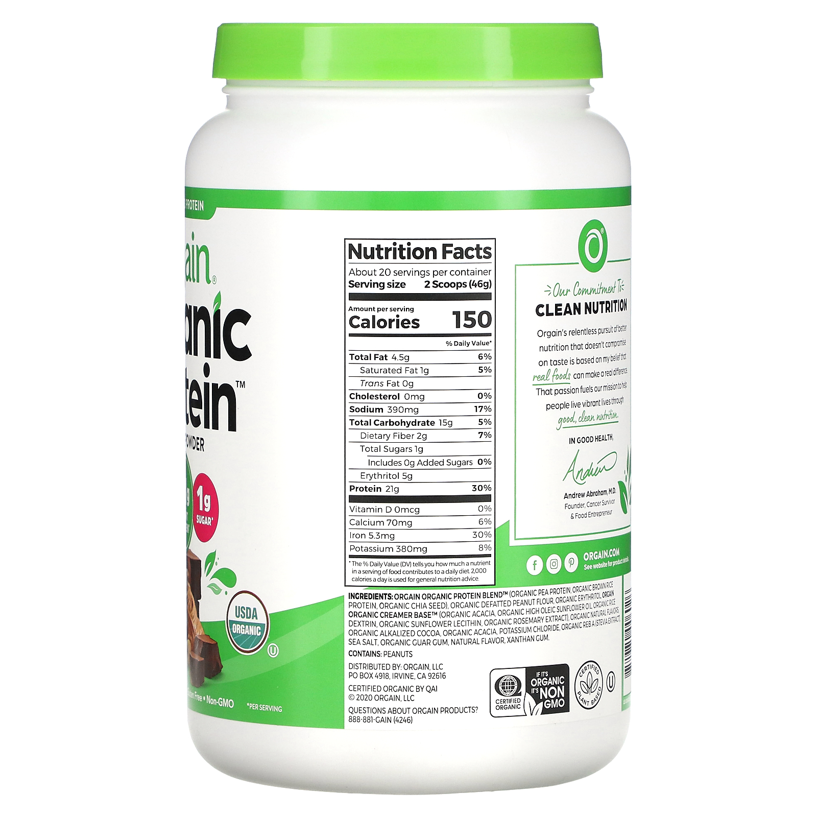 Orgain, Organic Protein Powder, Plant Based, Chocolate Peanut Butter, 2 ...