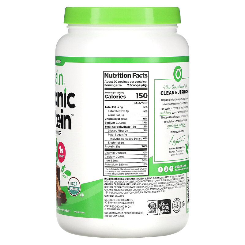 Orgain, Organic Protein Powder, Plant Based, Chocolate Peanut Butter, 2 ...