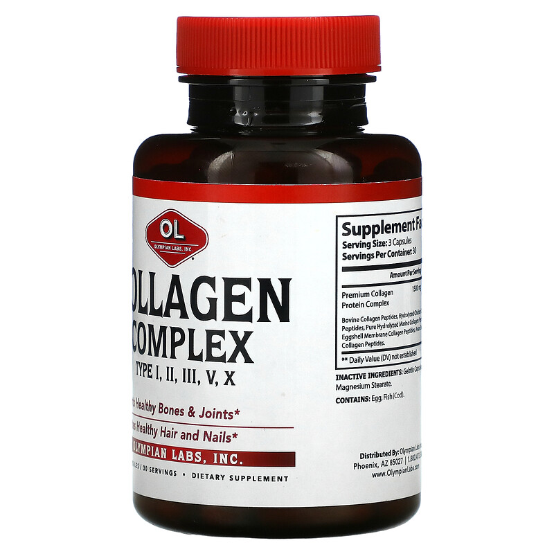 Olympian Labs, Collagen Complex Type I, II, III, V, X, 90 Capsules - iHerb
