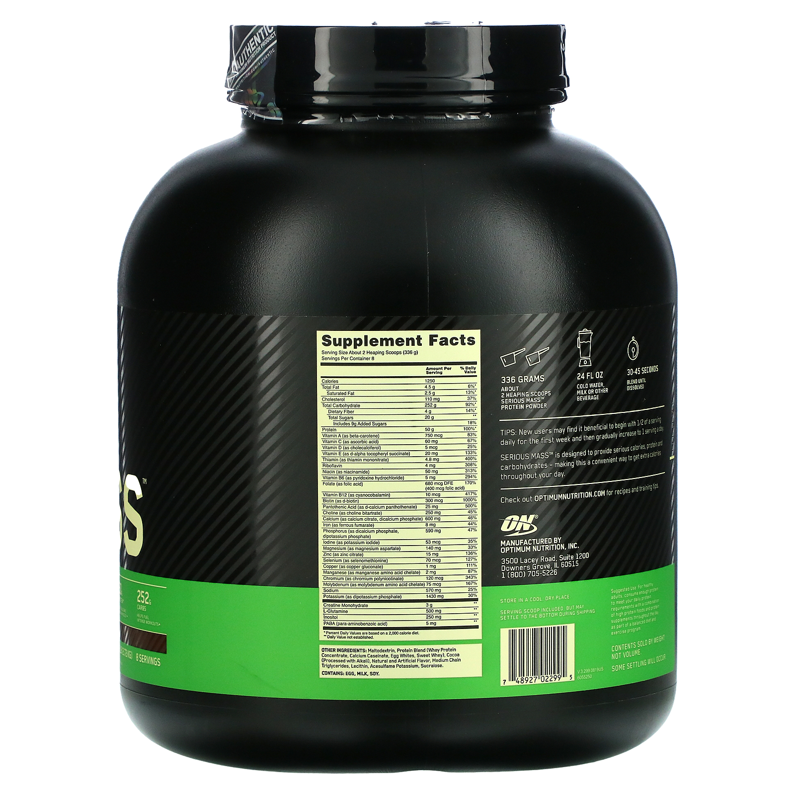 Optimum Nutrition, Serious Mass,High Protein Gain Powder, Chocolate, 6 ...