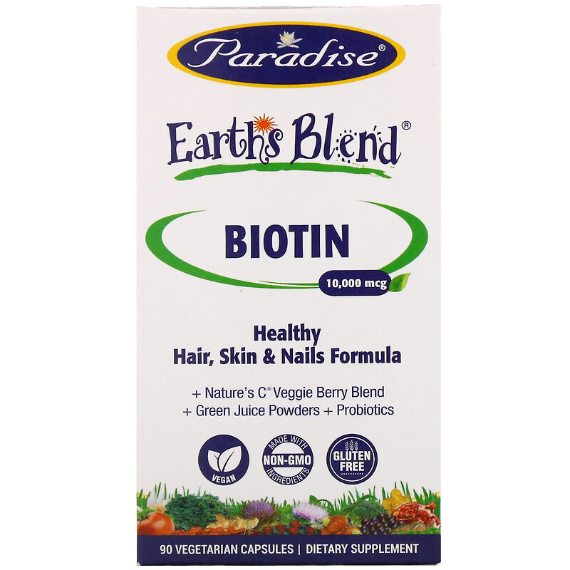 Paradise Herbs, Earth's Blend, Biotin, 10,000 mcg, 90 Vegetarian ...
