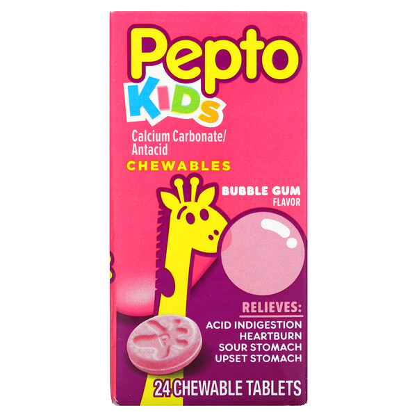 Pepto Bismol, Kids, Pepto Chewables, Bubble Gum, 24 Chewable Tablets