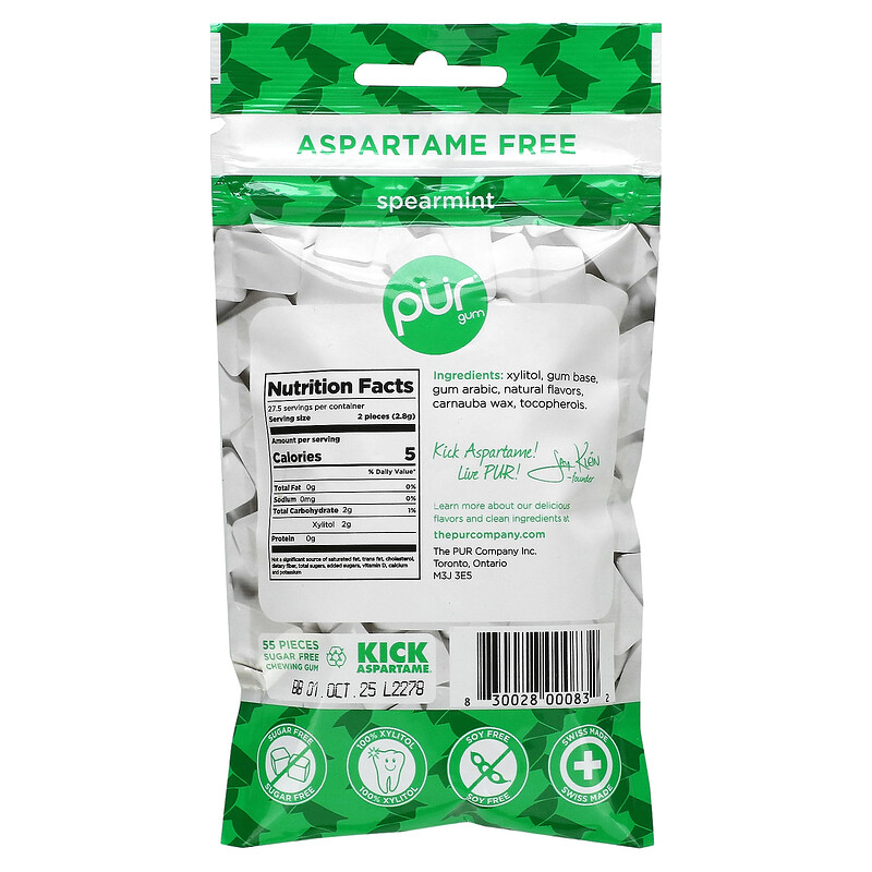 The PUR Company, Chewing Gum, Spearmint, 55 Pieces, 2.72 oz (77 g)