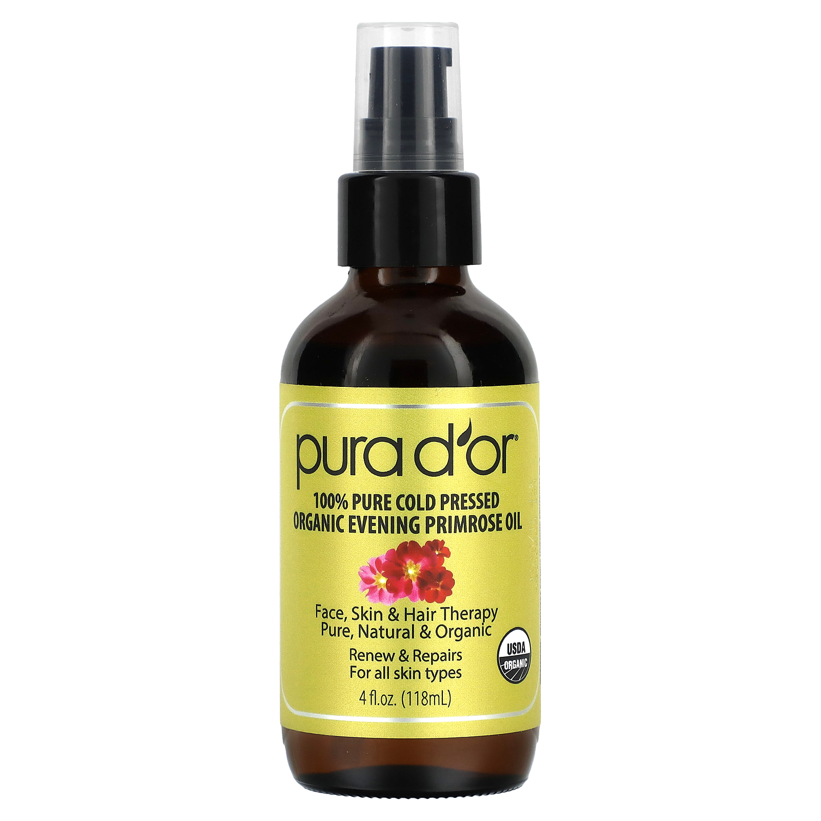 Pura D'or, Organic Evening Primrose Oil, 4 fl oz (118 ml)