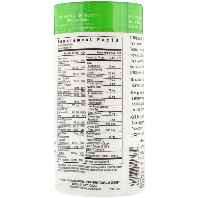 Rainbow Light, 50+ Mini-Tablet, Food-Based Multivitamin, 180 Mini ...