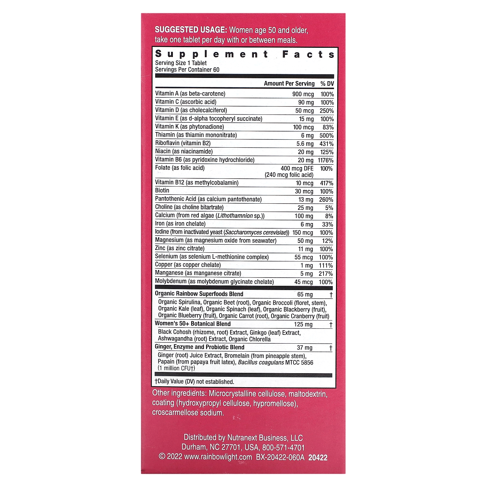 Rainbow Light, Women's One 50+, Daily Multivitamin, High Potency , 60 ...