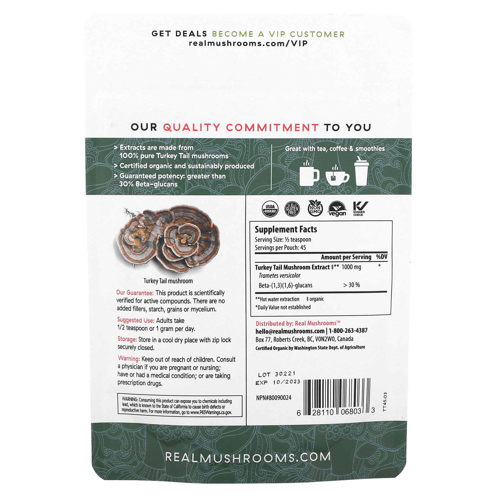 Real Mushrooms, Turkey Tail, Organic Mushroom Extract Powder, 1.59 oz ...