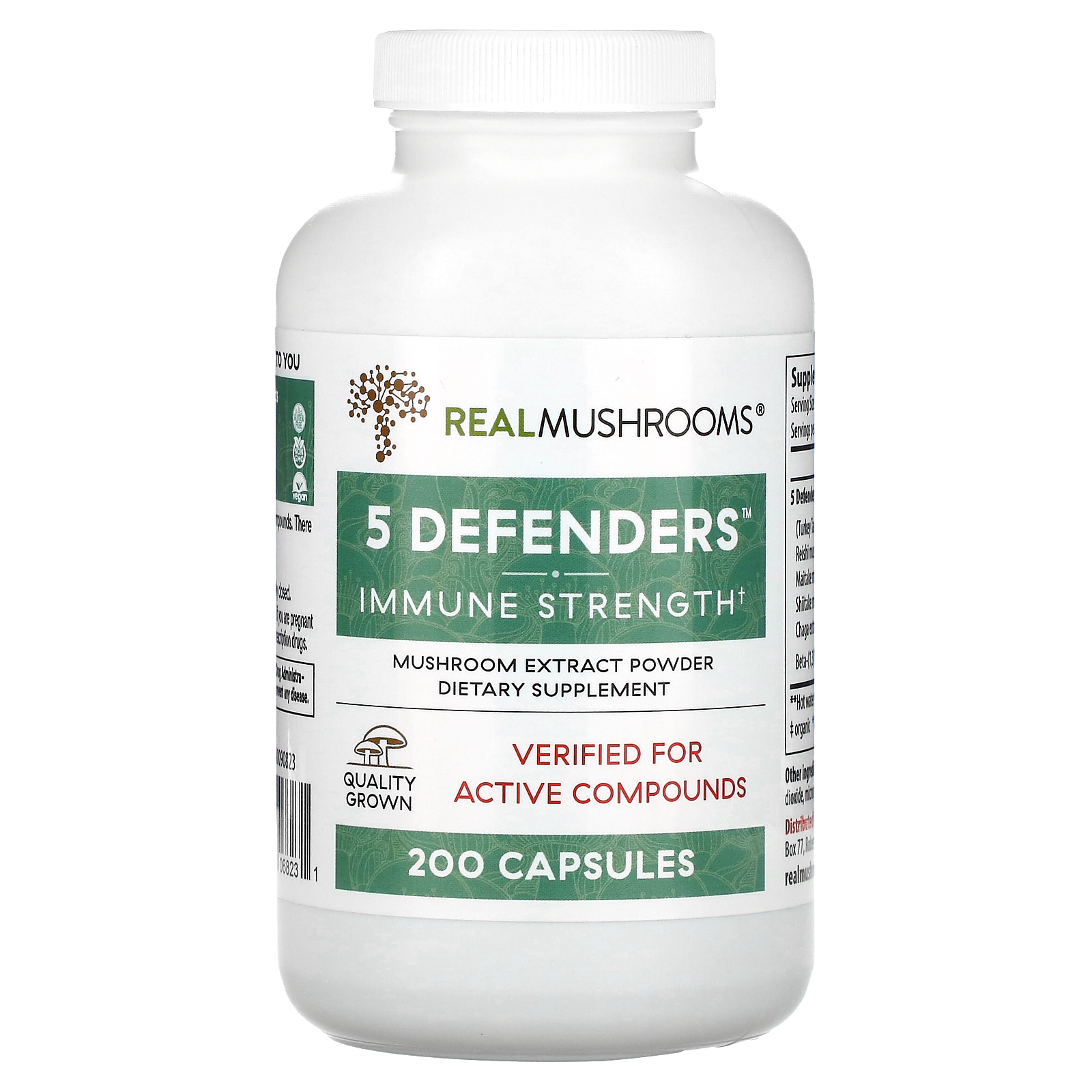 Real Mushrooms, 5 Defenders, Mushroom Extract Powder, 200 Capsules