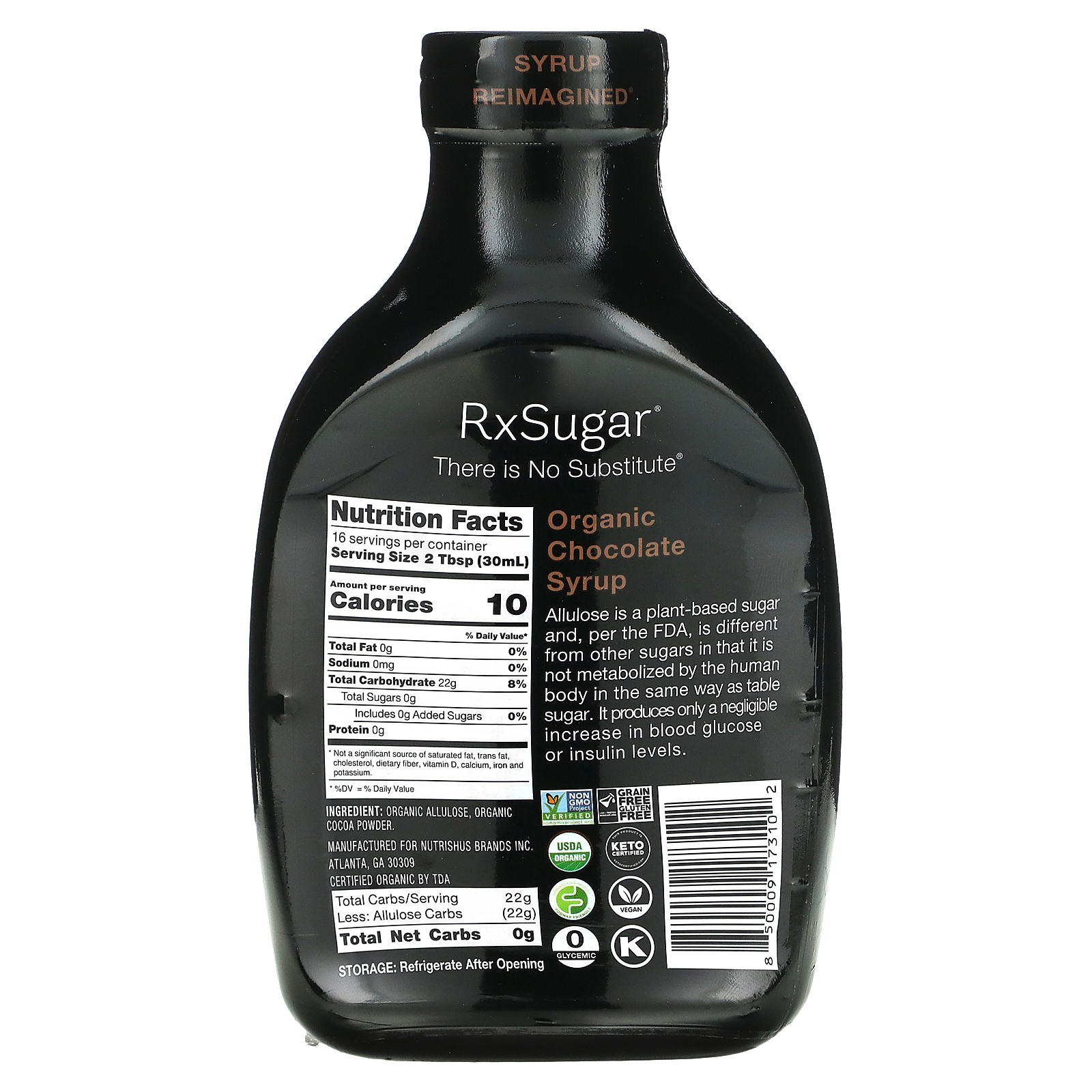 RxSugar, Organic Chocolate Syrup, 16 fl oz (473 ml)