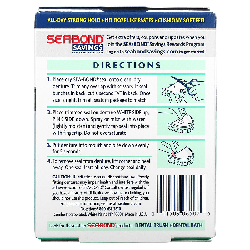 SeaBond, Denture Adhesive Seals, Fresh Mint, 30 Uppers