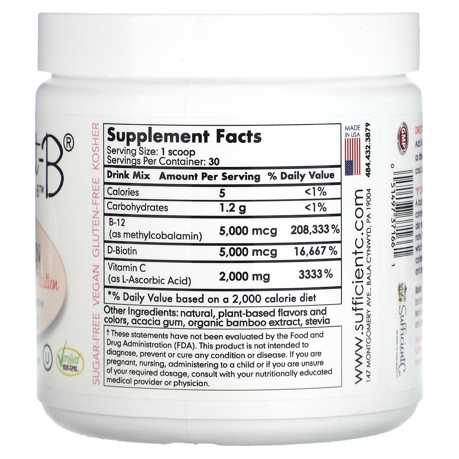 Sufficient C, Abundant-B High Dosed B-12 & Biotin Drink Mix, Pink ...
