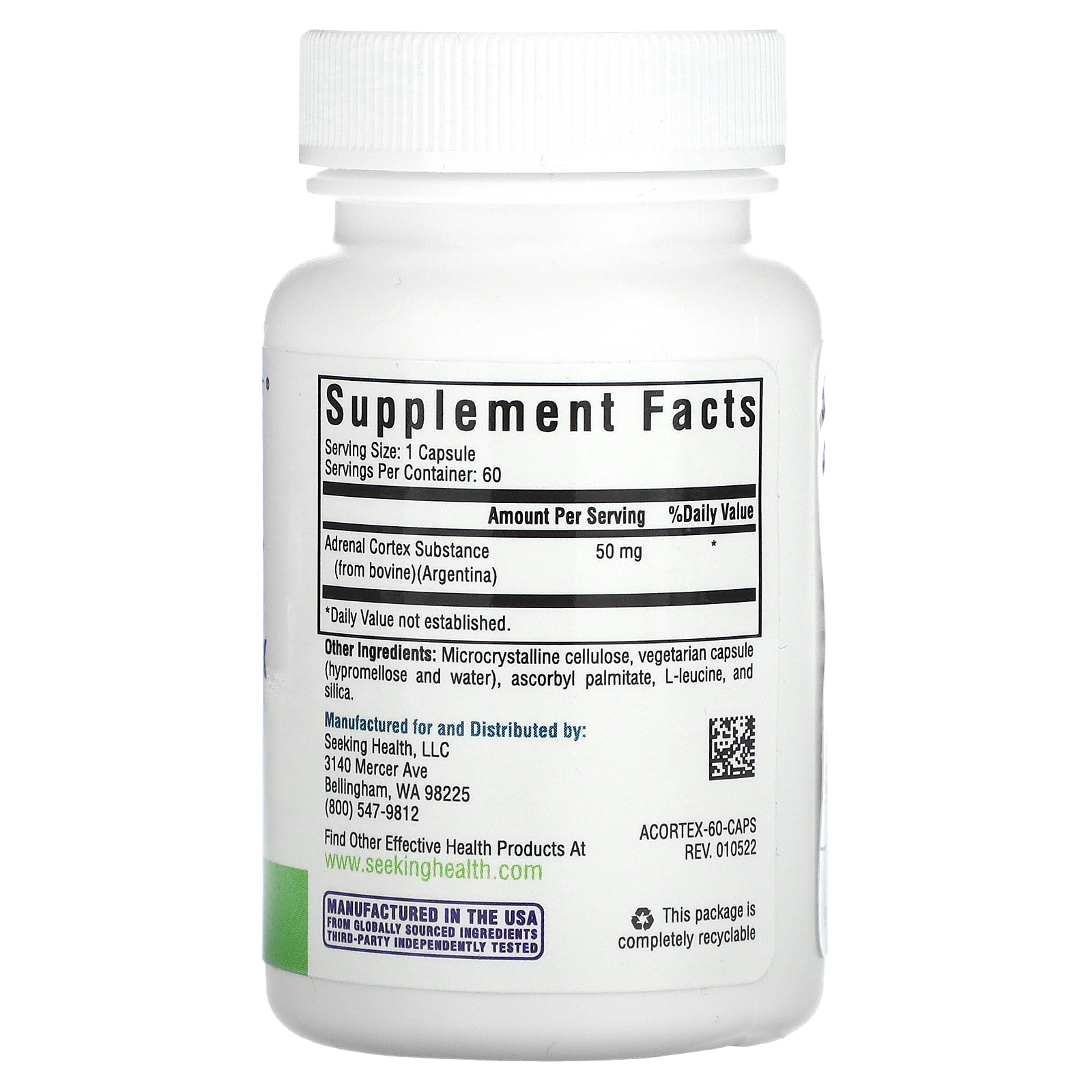 Seeking Health, Adrenal Cortex, 50 mg, 60 Capsules