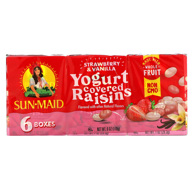 Sun-Maid, Yogurt Covered Raisins, Strawberry & Vanilla, 6 Boxes, 1 oz ...
