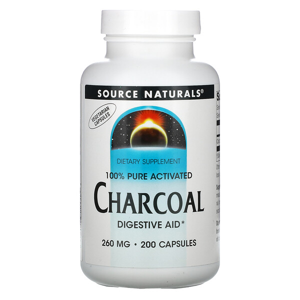 Source Naturals, 100% Pure Activated Charcoal, 260 mg, 200 Capsules - iHerb