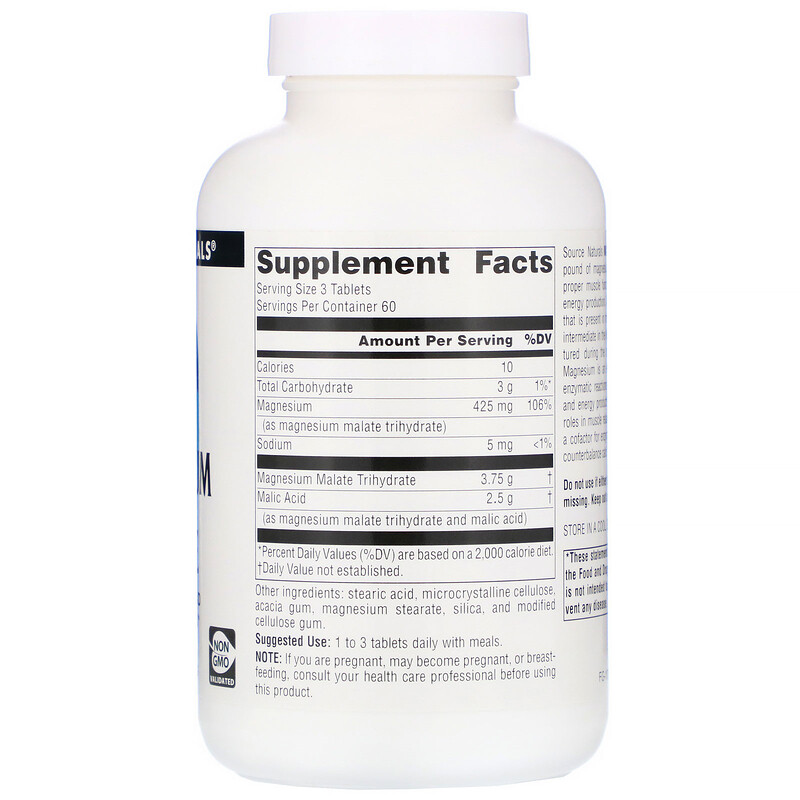 Source Naturals, Magnesium Malate, 3,750 mg, 180 Tablets - iHerb