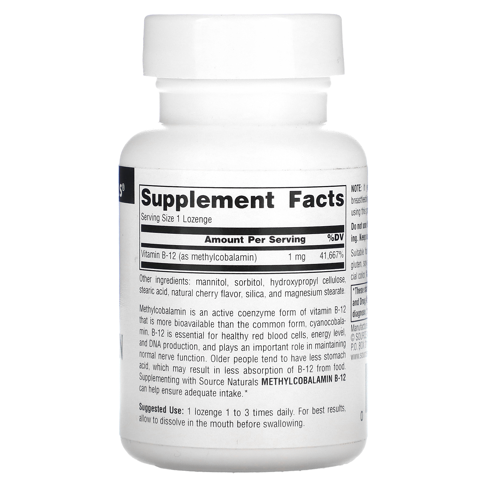 Source Naturals Methylcobalamin Vitamin B12 Cherry 1 Mg 120 Lozenges