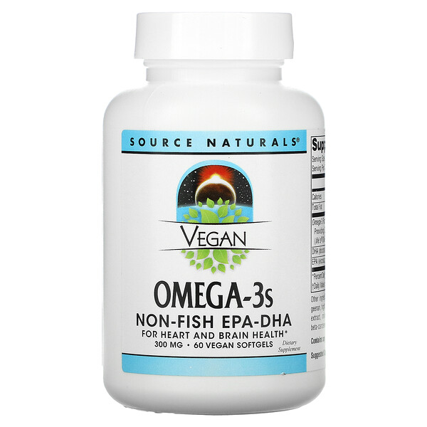Source Naturals, Vegan Omega-3S, Non-Fish EPA-DHA, 300 mg, 60 Vegan ...
