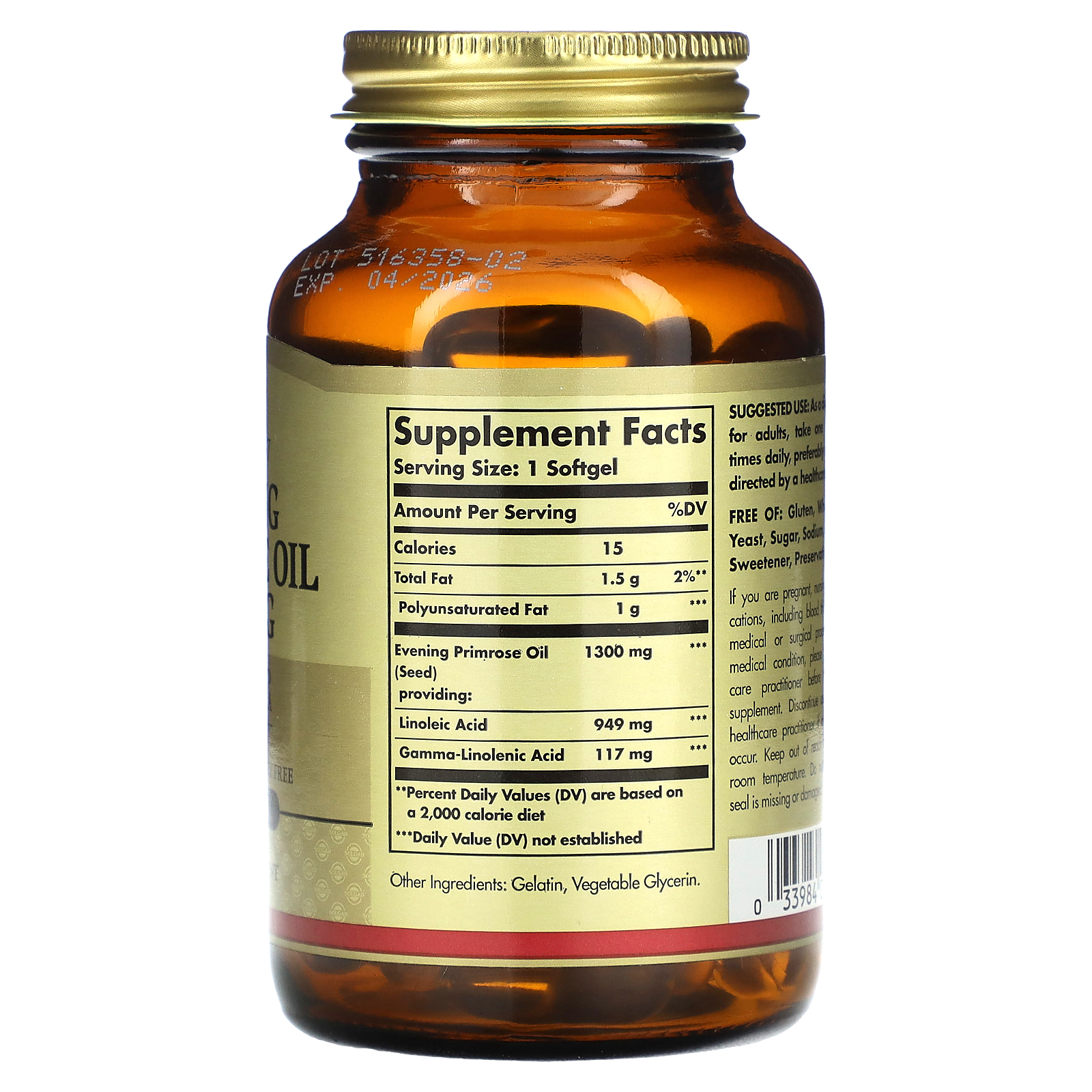 Solgar, Aceite de onagra, 1300 mg, 60 cápsulas blandas