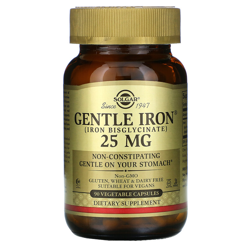 Solgar, Gentle Iron, 25 mg, 90 Vegetable Capsules - iHerb