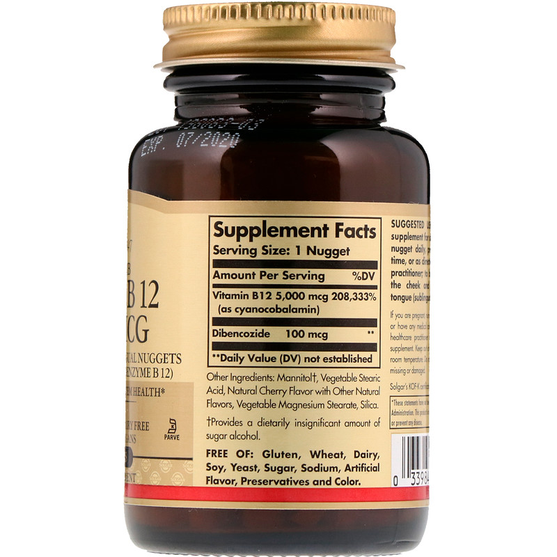 Solgar, Sublingual Vitamin B12, 5,000 mcg, 60 Nuggets - iHerb Solgar, Sublingual Vitamin B12, 5,000 mcg, 60 Nuggets - iHerb