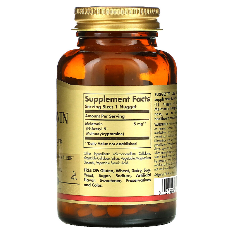 Solgar, Mélatonine, 5 mg, 120 comprimés