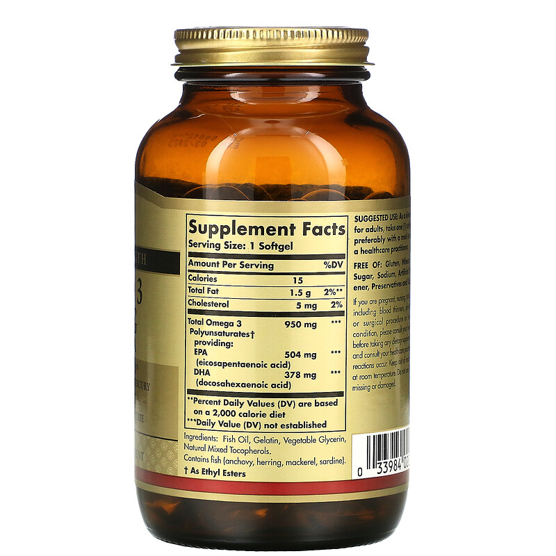 Solgar, Omega-3, EPA & DHA, Triple Strength, 950 mg, 100 Softgels - iHerb