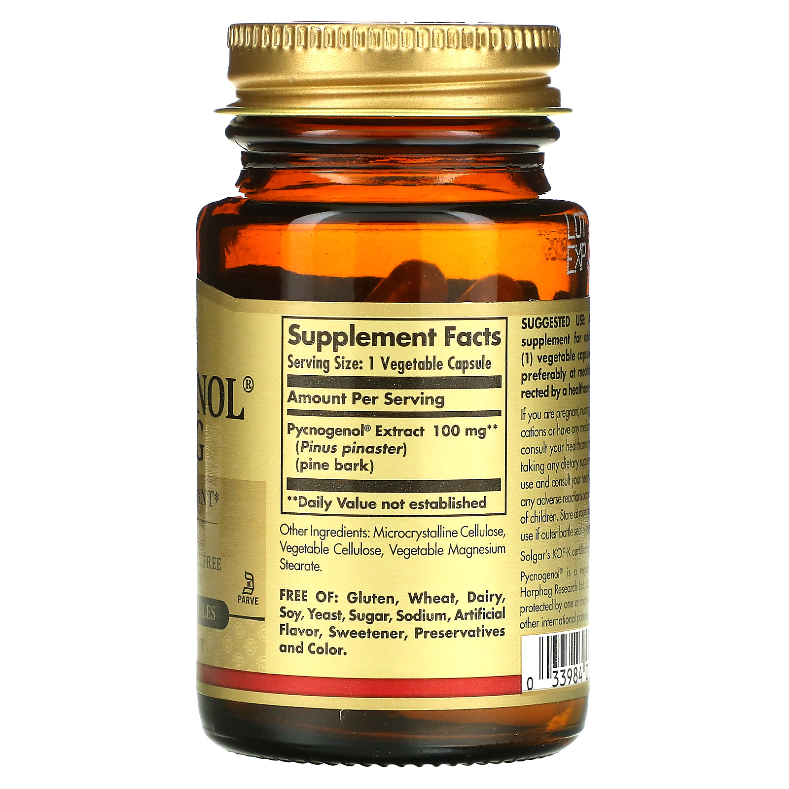 Solgar, Pycnogenol, 100mg, 베지 캡슐 30정