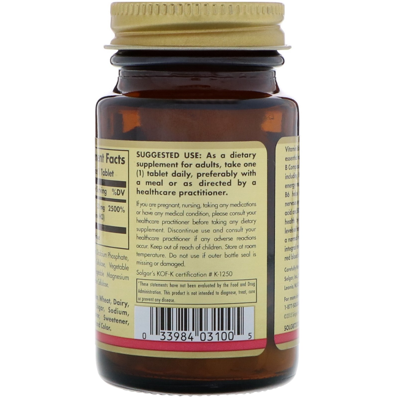 Solgar, Vitamin B6, 50 mg, 100 Tablets - iHerb.com