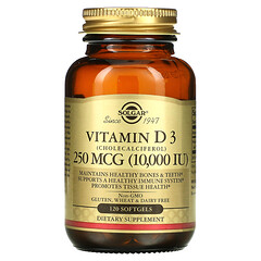 Solgar, Vitamina D3 (Colecalciferol), 250 mcg (10.000 UI), 120 Cápsulas Softgel