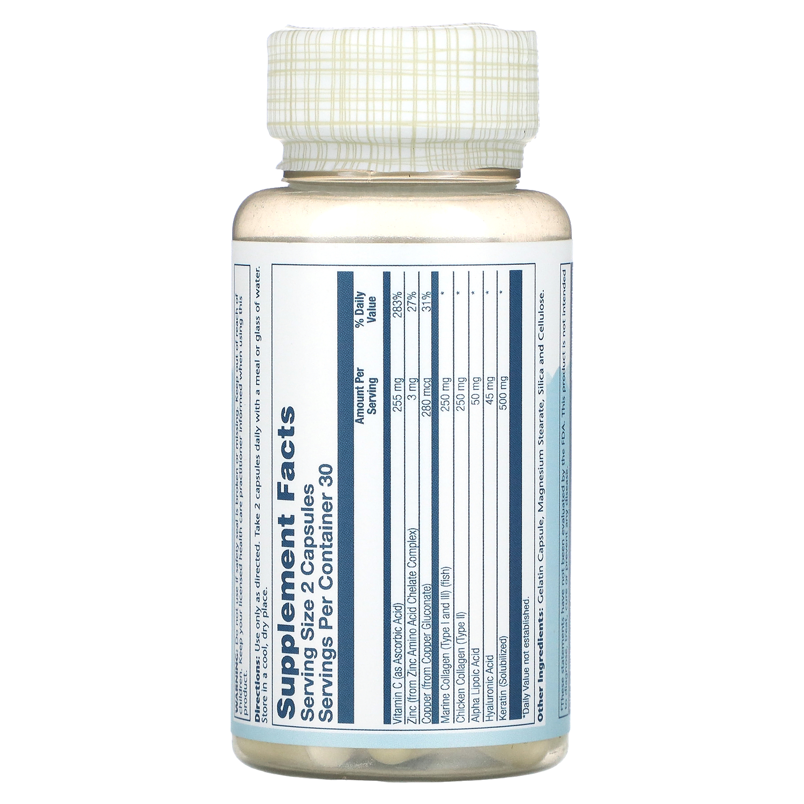 Solaray, Collagen Keratin with Alpha Lipoic Acid & Hyaluronic Acid, 60 ...