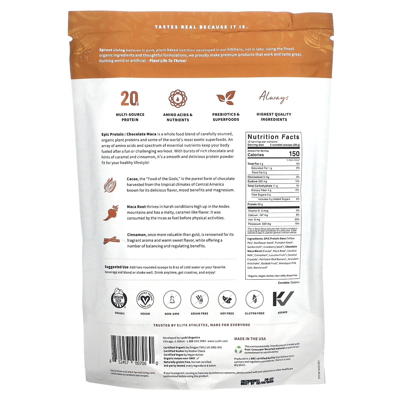 Sprout Living, Epic Protein, Organic Plant Protein + Superfoods ...