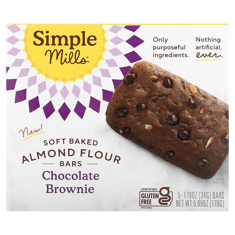 Simple Mills, Soft Baked Almond Flour Bars, Chocolate Brownie, 5 Bars ...