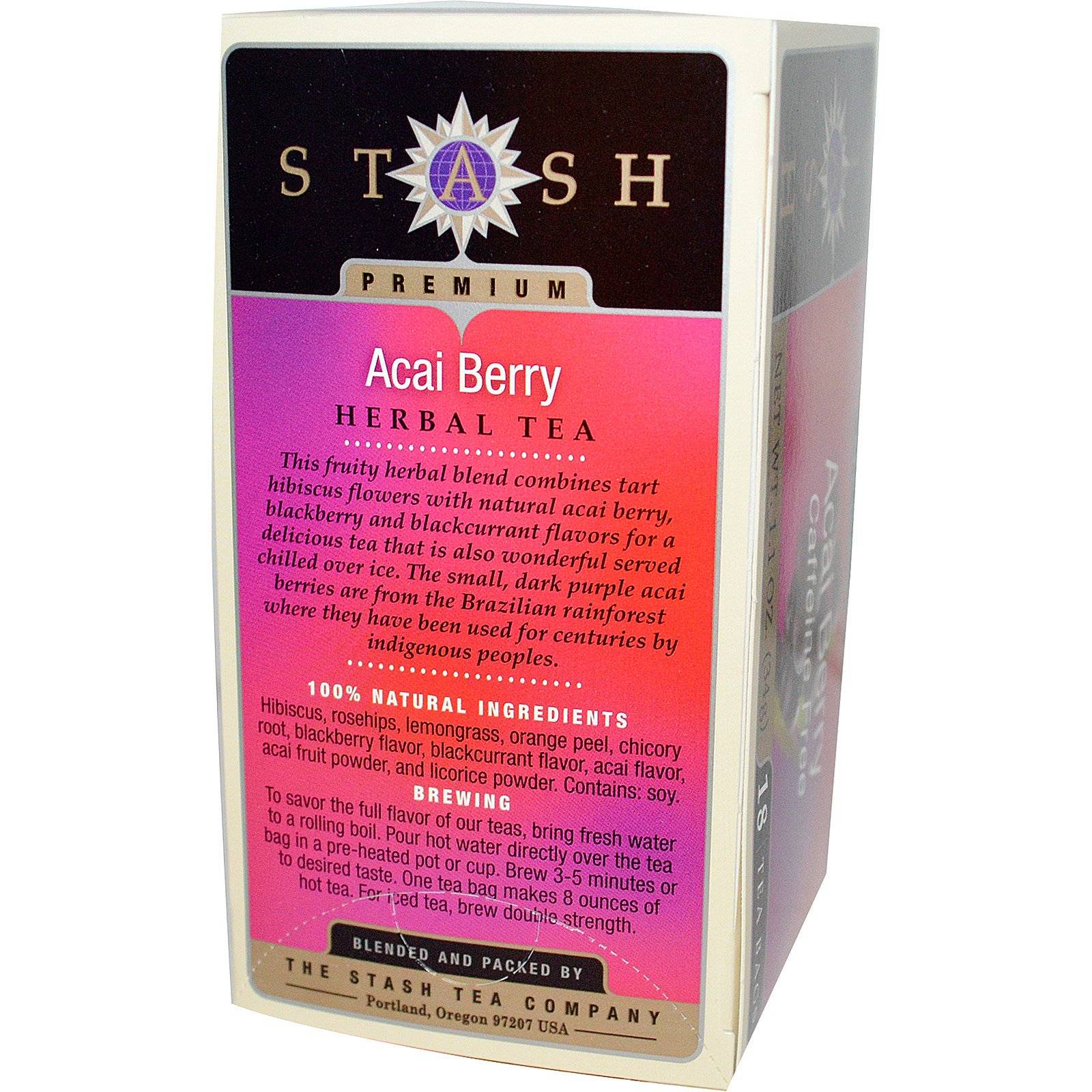 Stash Tea, Premium, Acai Berry Herbal Tea, Caffeine Free, 18 Tea Bags ...