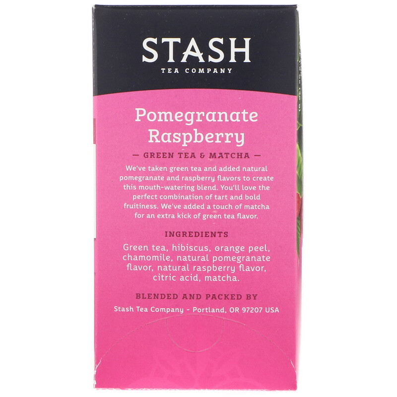 Stash Tea, Green Tea & Matcha, Pomegranate Raspberry, 18 Tea Bags, 1.2 ...