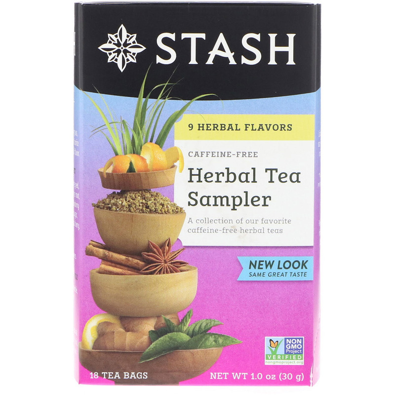Stash Tea, Herbal Tea Sampler, 9 Flavors, Caffeine Free, 18 Tea Bags, 1 ...