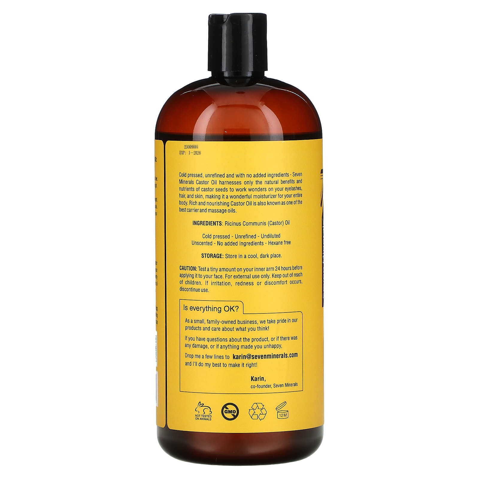 Seven Minerals, Pure Castor Oil, Cold Pressed & Unrefined, Unscented ...