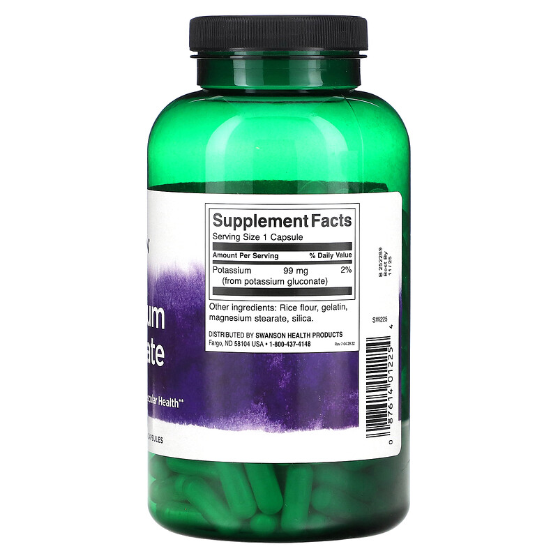 Swanson, Potassium Gluconate, 99 mg, 250 Capsules