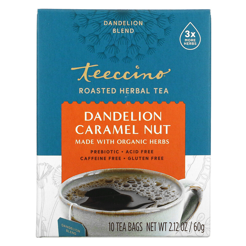 Teeccino, Roasted Herbal Tea, Dandelion Caramel Nut, Caffeine Free, 10 ...